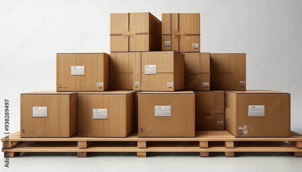 An ideal stack of average cardboard containers with unbranded tags ...