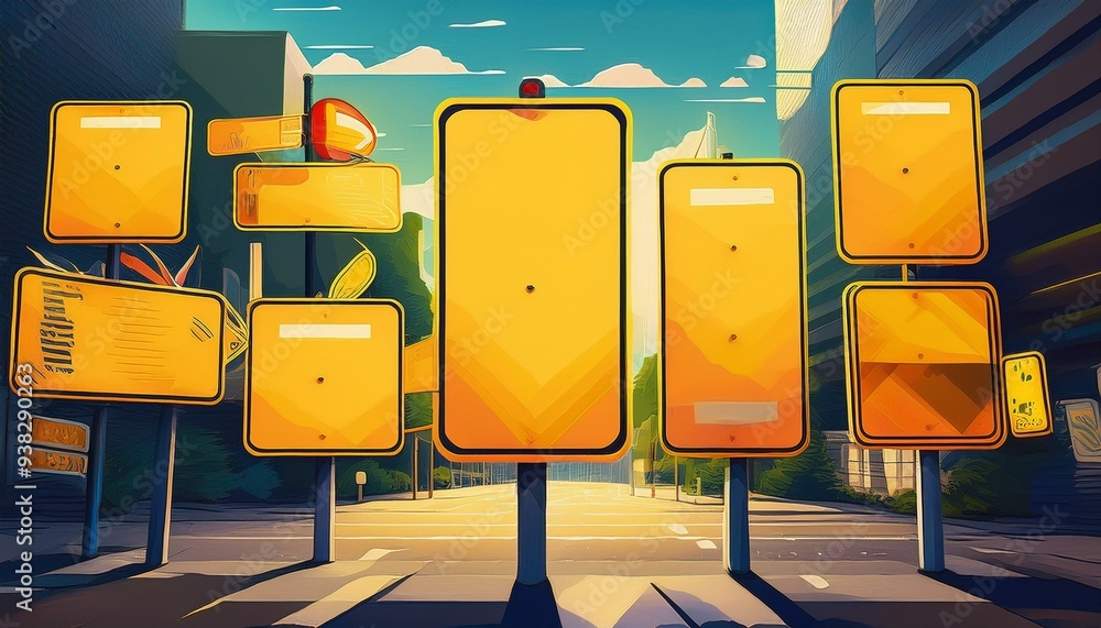 Authentic yellow road marker. Independent traffic indicators. Empty ...