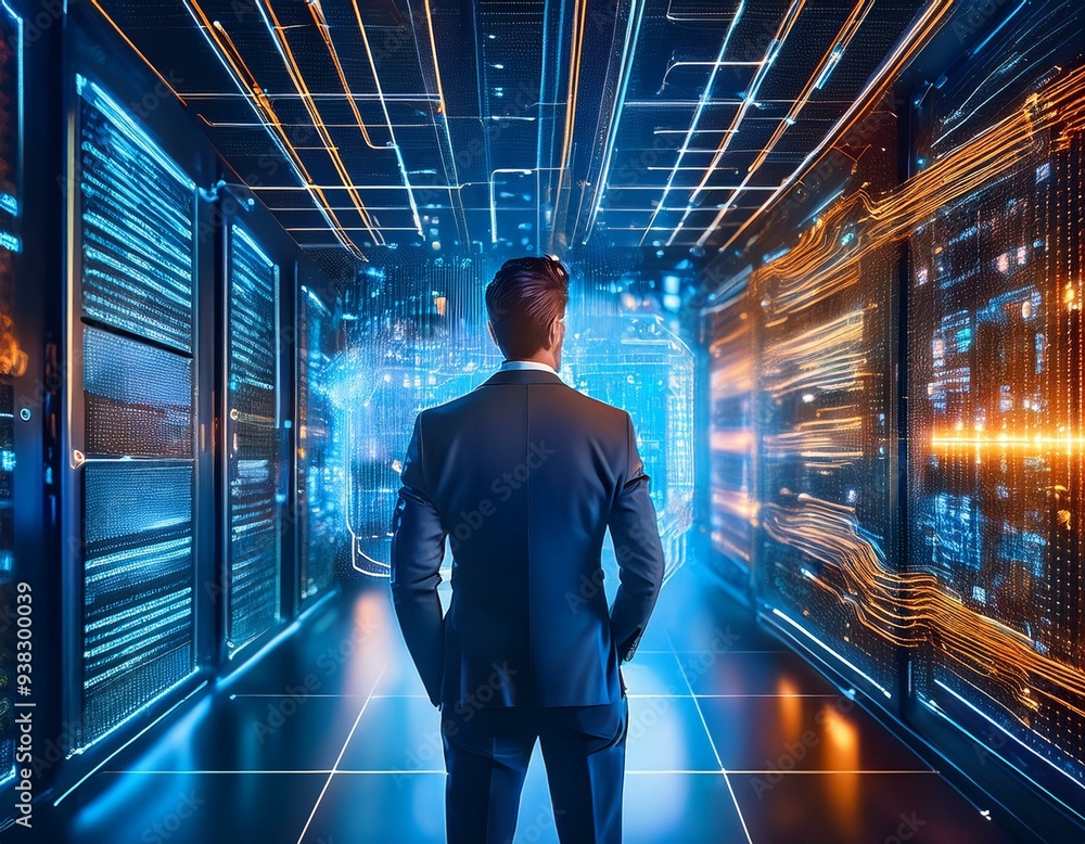 Navigating the Digital Matrix A close-up captures the hand of an IT ...