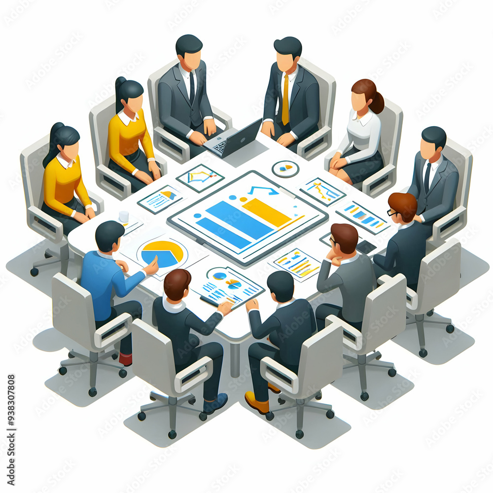 3d Flat icon as Team sitting in a meeting room looking disappointed ...