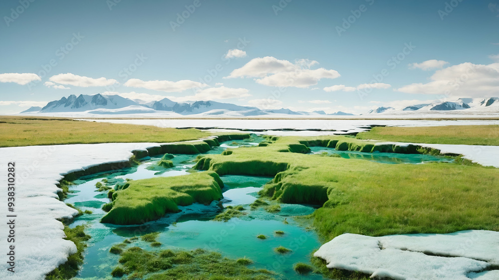 3d Flat icon as Thawing Permafrost and Green Pasture concept as A view ...