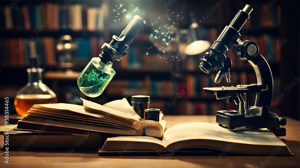 Photo Realistic as Student with Microscope and Science Book concept as ...