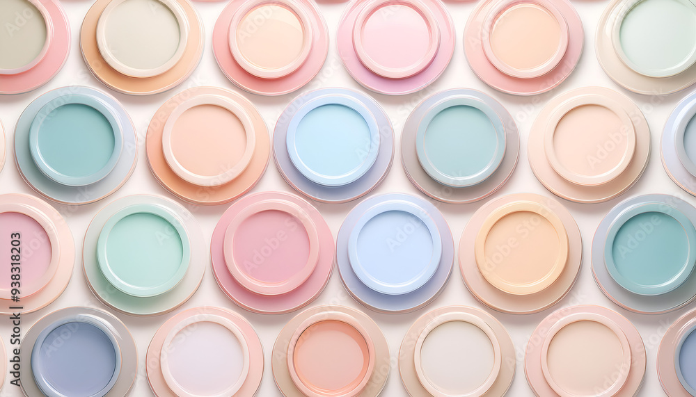 A colorful array of paint sample circular swatches displayed in a well ...