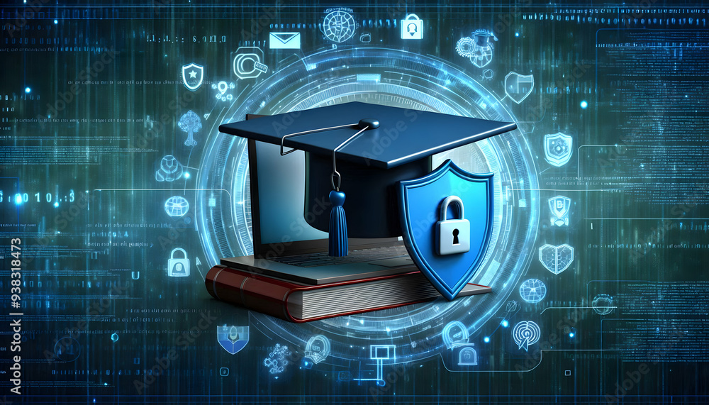 2D vector as Cyber security training icon with a graduation cap and ...