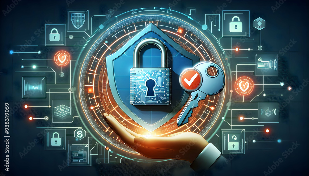 2D vector as Secure access control icon with a keycard and shield ...