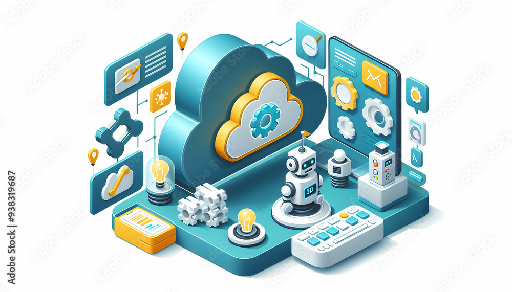 3d Flat icon as Cloud computing automation with robotic process ...