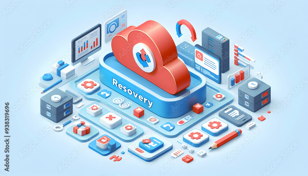 3d Flat icon as Cloud computing disaster recovery with recovery icons ...