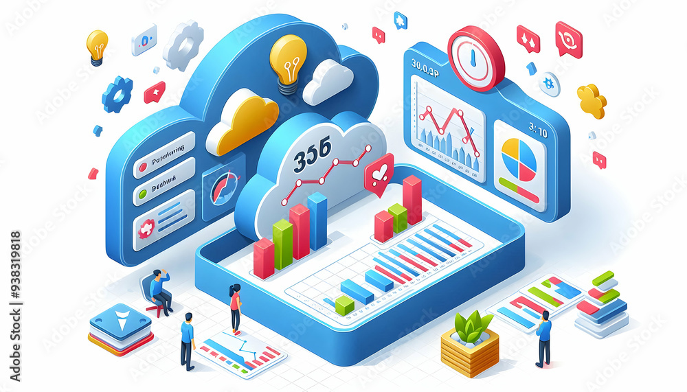 3d Flat Icon As Cloud Computing Performance Monitoring With Graph And