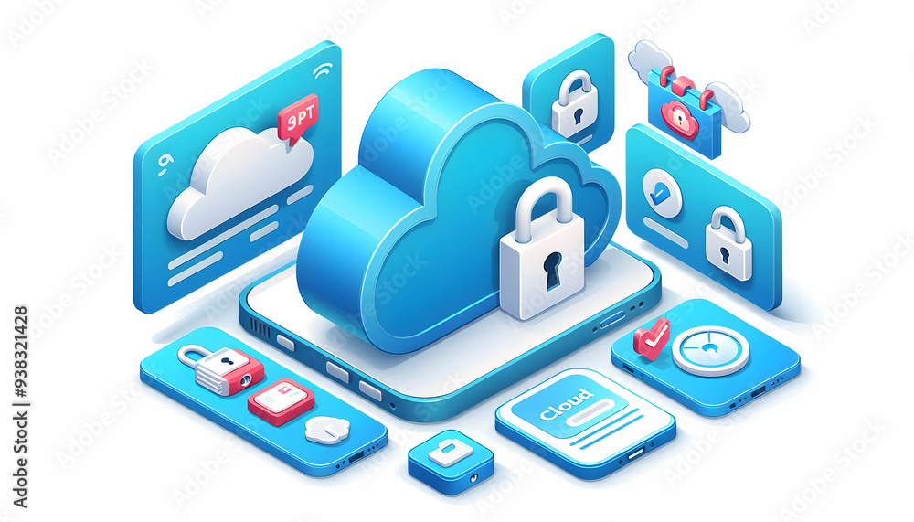 3d Flat vector as Cloud security icon with a lock concept as Vector ...