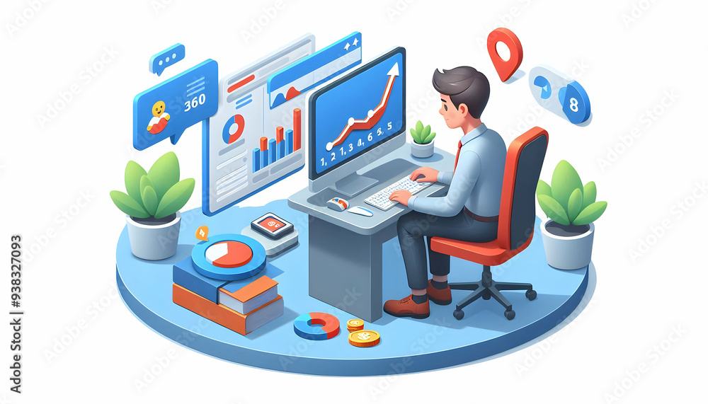 3d Flat icon as Social media manager tracking real time campaign ...