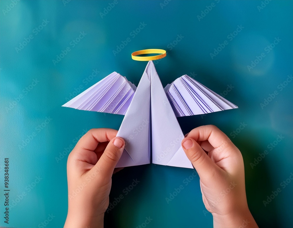 The idea of a divine being is represented through a paper origami angel ...
