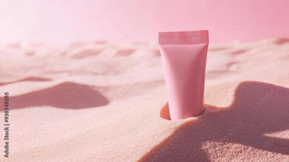 sunscreen, tube, sand, beach, pastel, pink, light, background ...