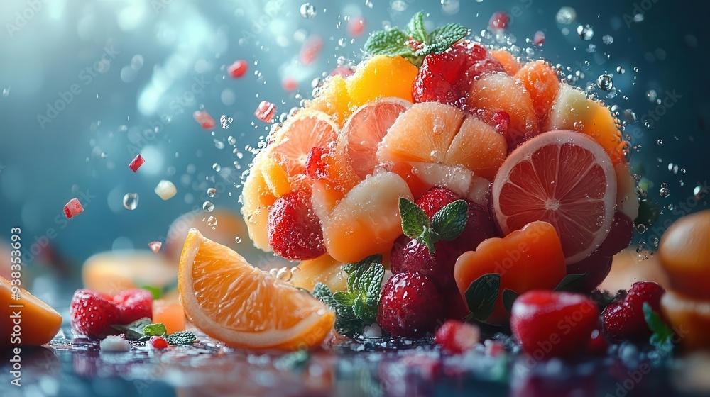 surreal brain made of floating vegetable fragments vibrant colors in ...