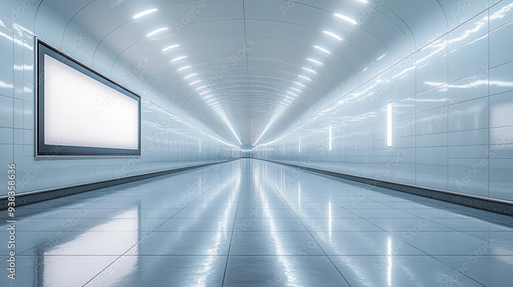 underground passage with two large blank digital billboards their ...
