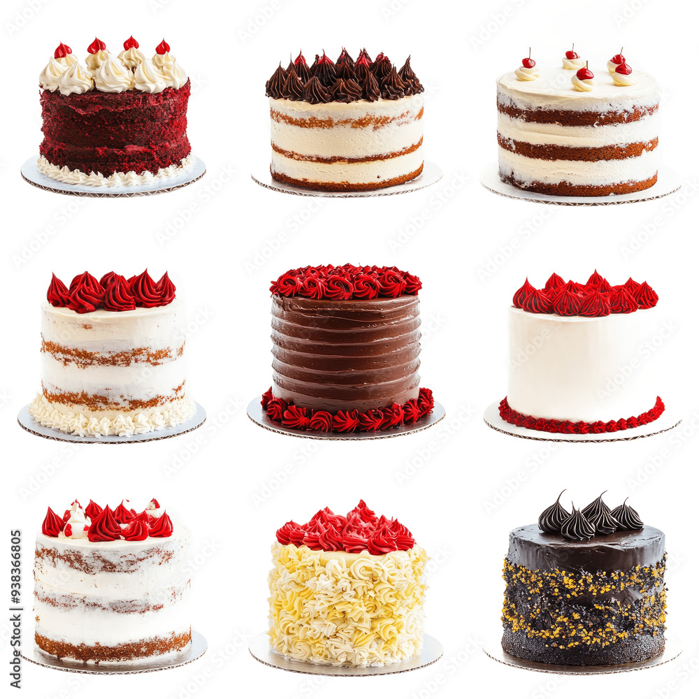 Set of different delicious cakes isolated on transparent background ...