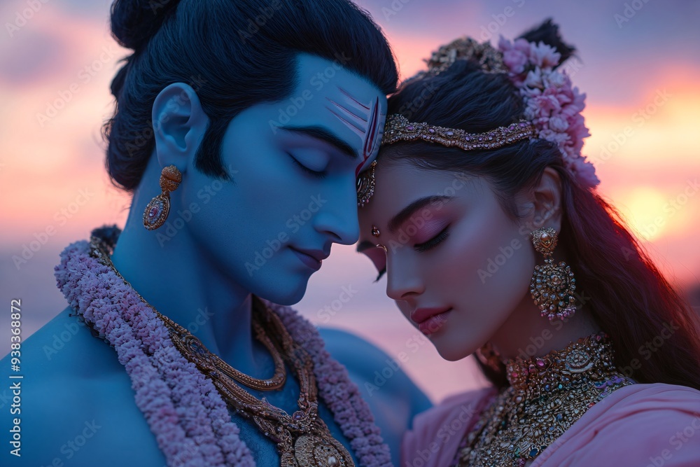 Radha and Lord Krishna with on sunrise. Krishna Janmashtami, Govardhan ...
