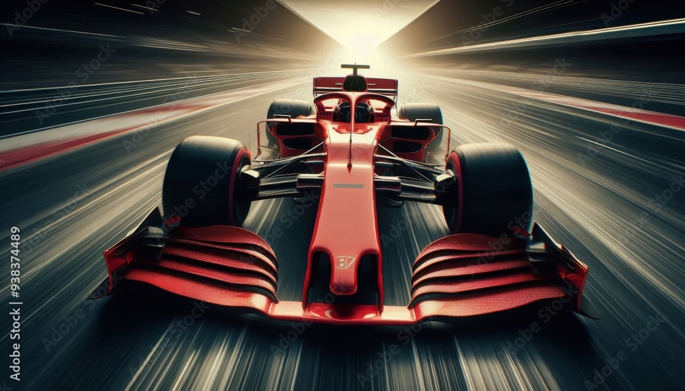 red race car, high speed, motion blur, racetrack, sleek design, dynamic ...