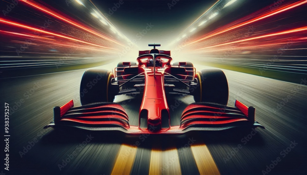 red race car, high speed, motion blur, racetrack, sleek design, dynamic ...