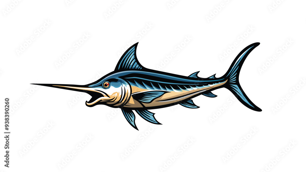 Design a realistic vector illustration of a swordfish with detailed ...
