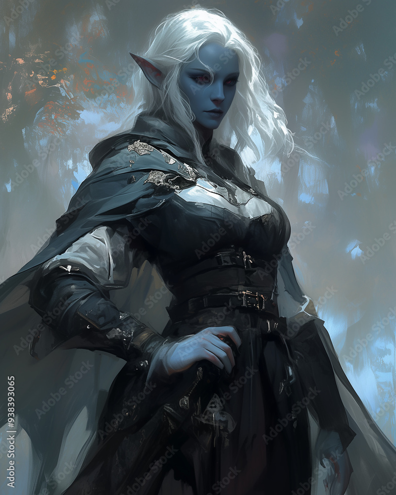 fearless drow elf leader with silver hair in a mystical woodland ...