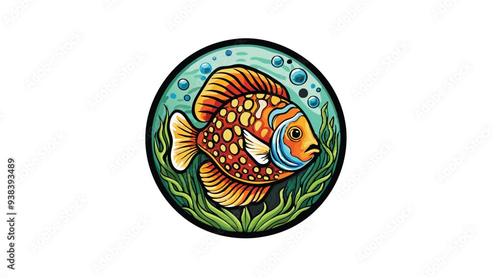 Illustrate a discus fish in a vector style, highlighting its orange ...