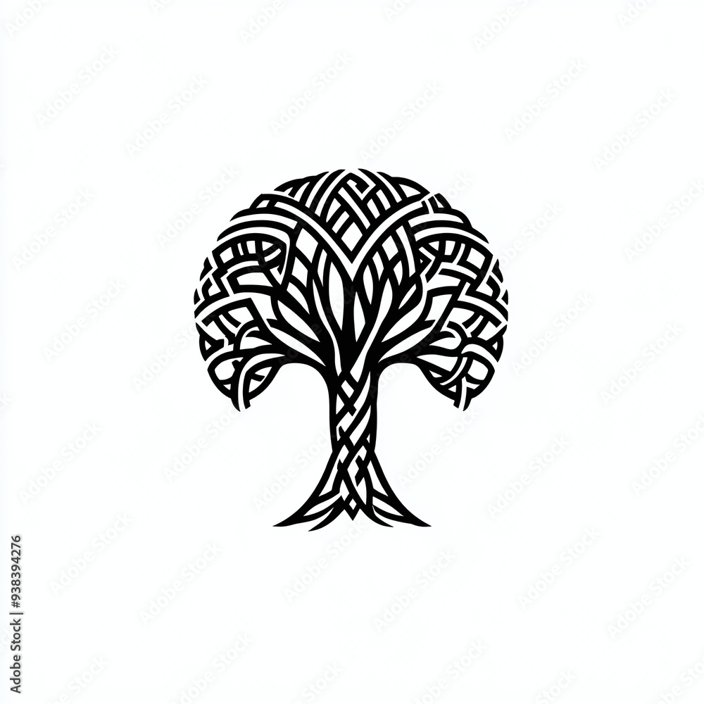 Minimalist monochrome logo of a Norse tree of life (Yggdrasil ...