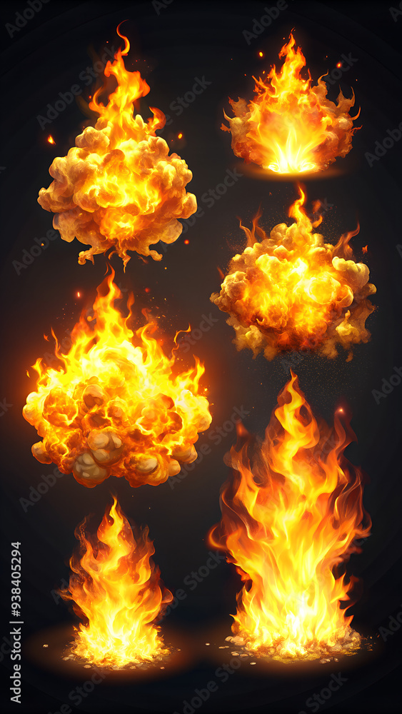 4k Cartoon fire animation pack. 4k flash FX fire and explosion set with ...