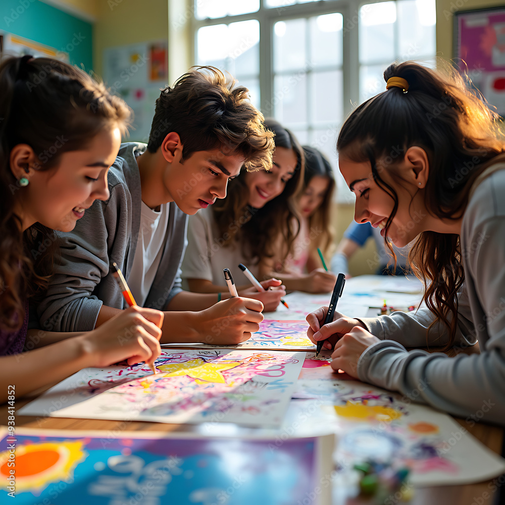 Students Creating Posters for a School Dance. Stock Photo | Adobe Stock