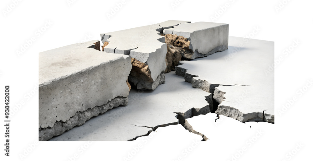 Cracked concrete slab illustrating earthquake damage, structural ...