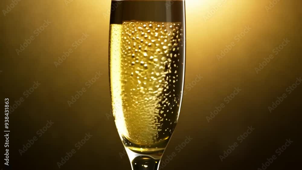 Close-up of a champagne glass filled with bubbling champagne, capturing ...