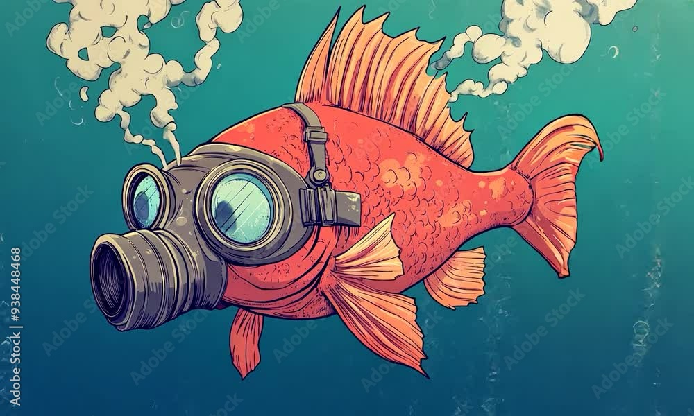 Vídeo do Stock: 2D cartoon illustration depicting a red fish wearing a ...