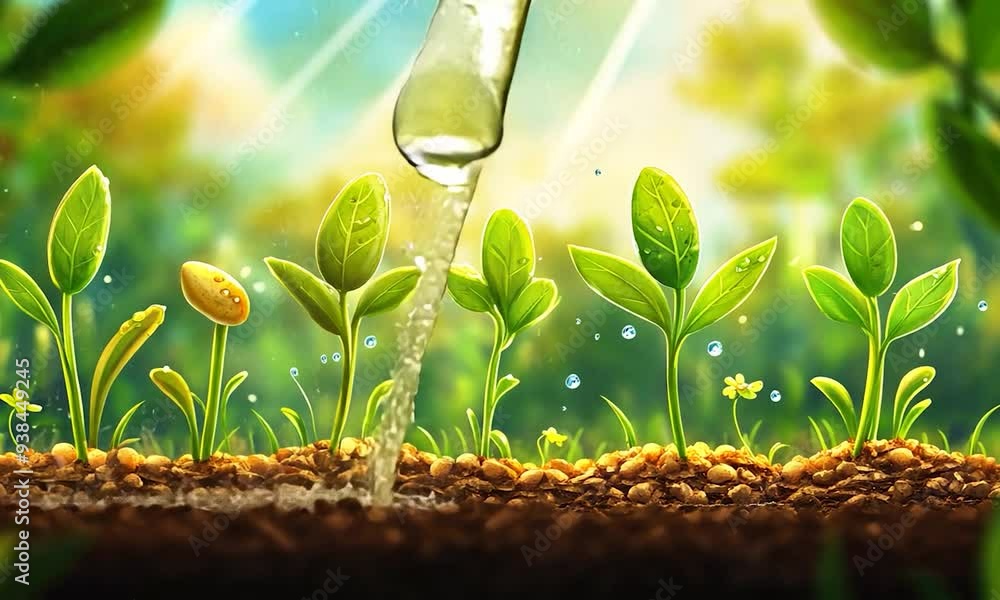 2D cartoon illustration depicting the germination of a plant seed ...