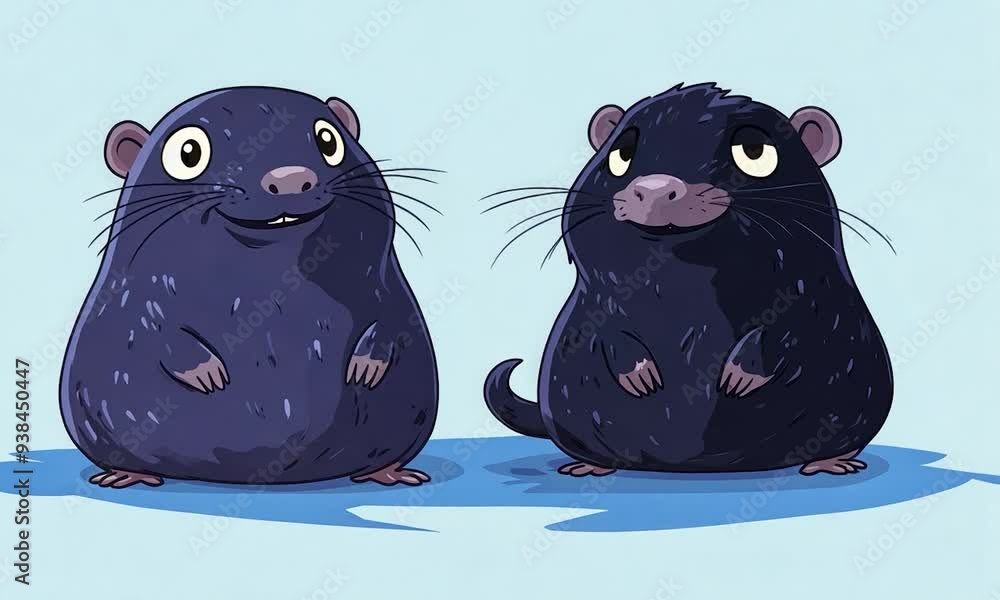 2D cartoon illustration featuring two distinct moles in a playful ...