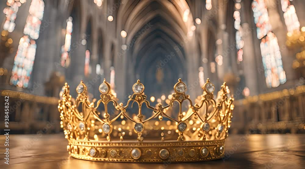 A gold royal king queen coronation crown with jewels and diamonds ...