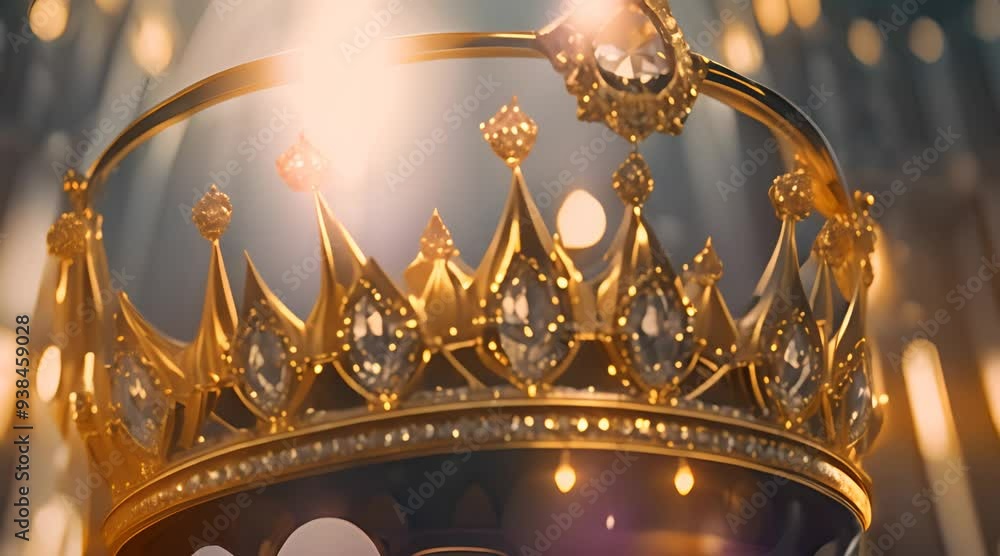 A gold royal king queen coronation crown with jewels and diamonds ...