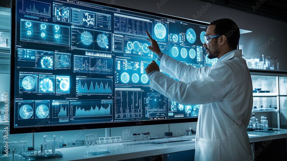 A scientist conducting a virtual lab experiment with data visualization ...