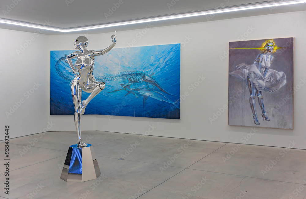 tokyo, harajuku - may 10 2023: Chrome statue of a female gynoid by ...