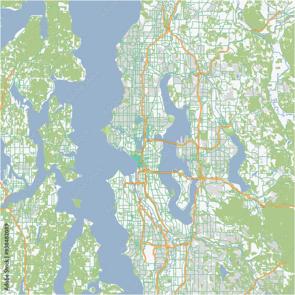 Road map of Seattle in Washington. Contains layered vector with roads ...