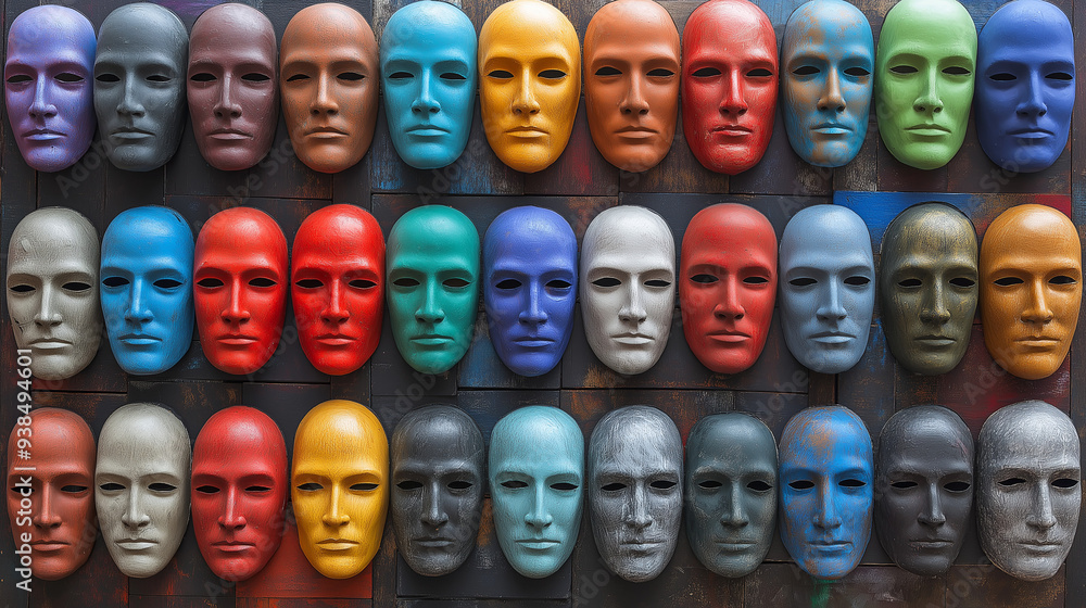 Faces of Facade: A wall of painted human masks reveals a spectrum of ...