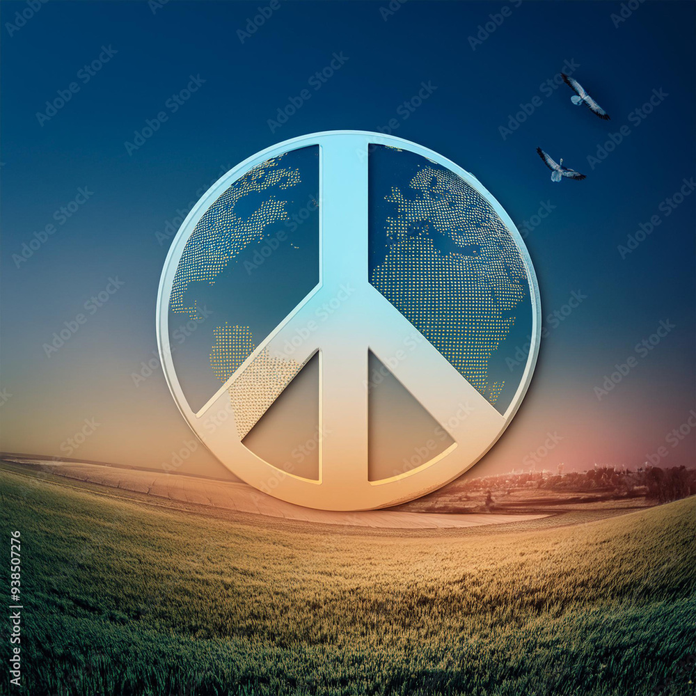 International Day of Peace, Peace logo with pigeons flying in the sky Stock Illustration | Adobe ...