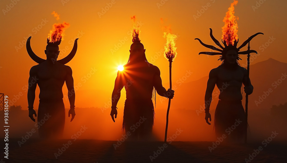 Large effigies of Ravana, Kumbhkaran, and Meghnath lined up with a ...
