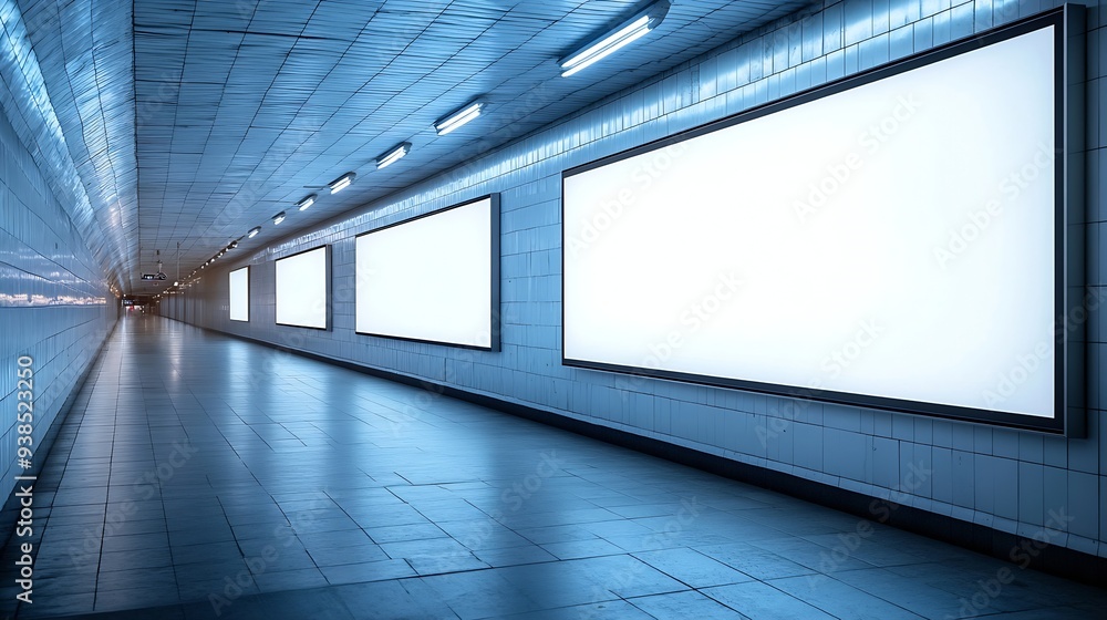 Horizontal blank advertising banners posters mockup in underground ...