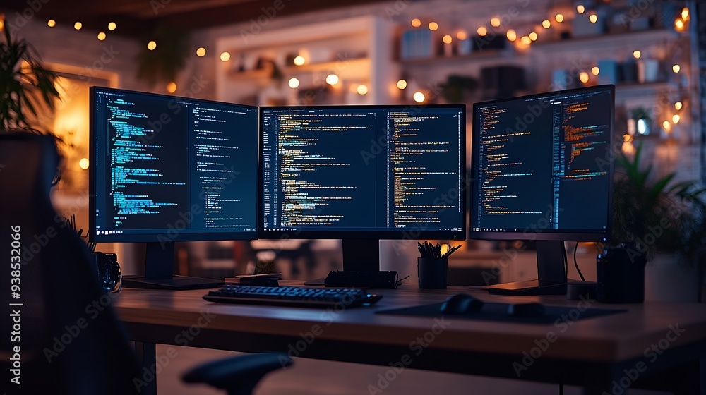 Empty Software Developer Office Workplace with a Desk with Multiple ...