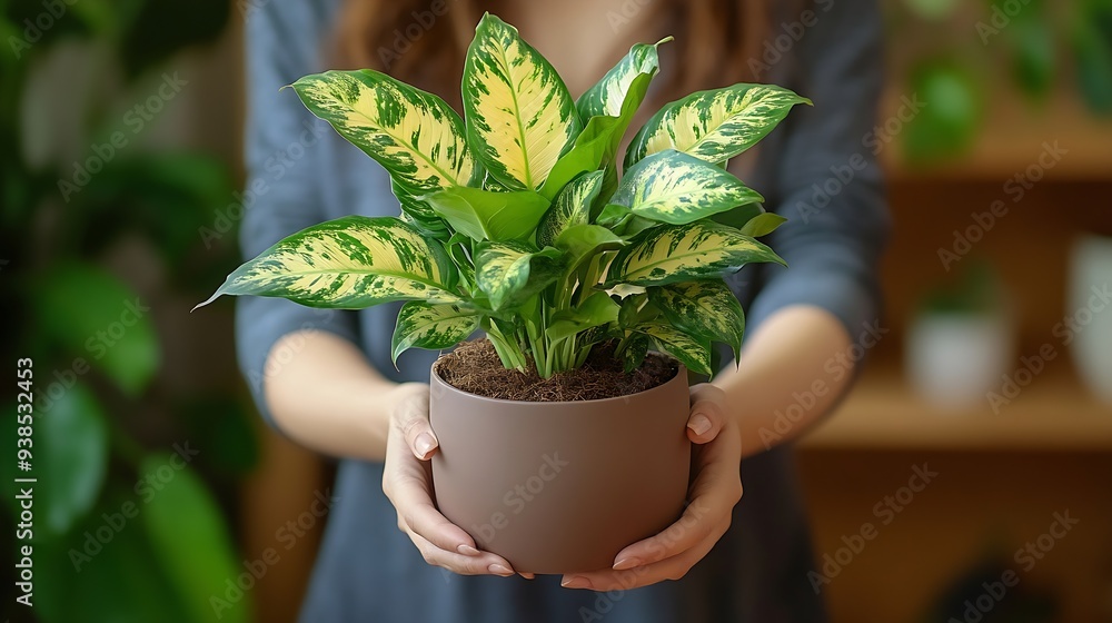 Repotting and caring home plant dieffenbachia Cheetah into new pot in ...