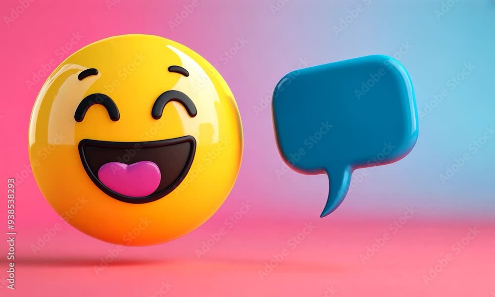 2D cartoon style rendering of a cheerful emoticon face with a colorful ...