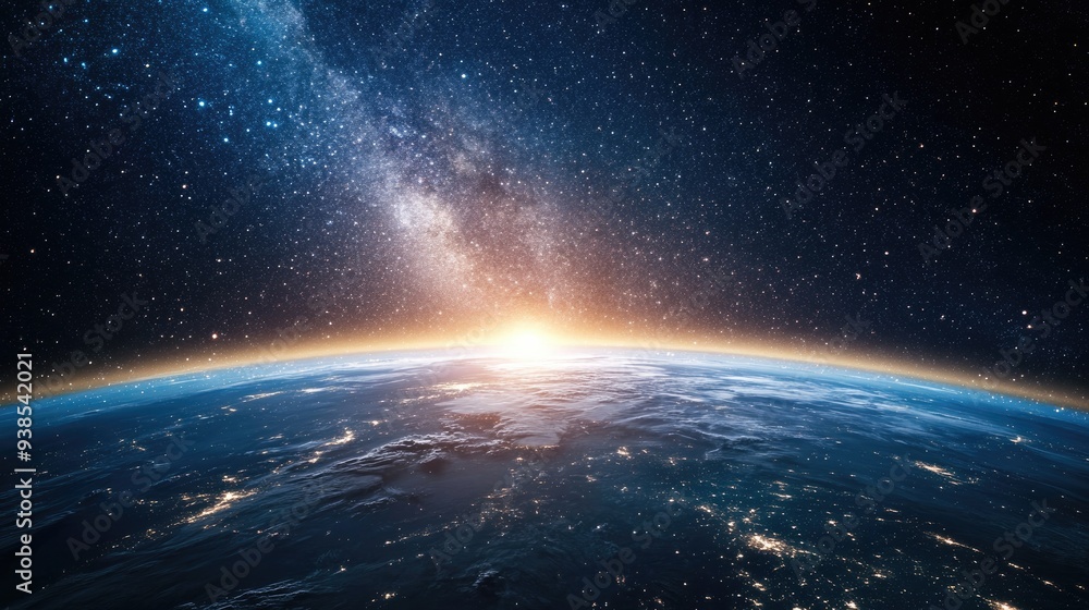 A view of Earth from the ISS, with the Milky Way galaxy and countless ...