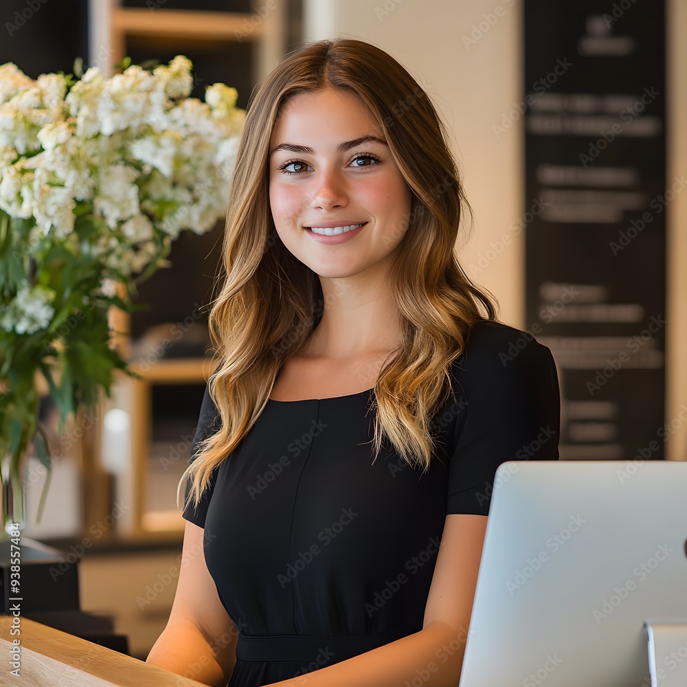 The Welcoming Smile of Customer Service: A young woman radiates warmth ...