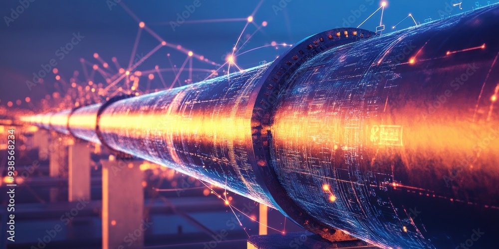 Futuristic pipeline illuminated with digital elements, showcasing ...