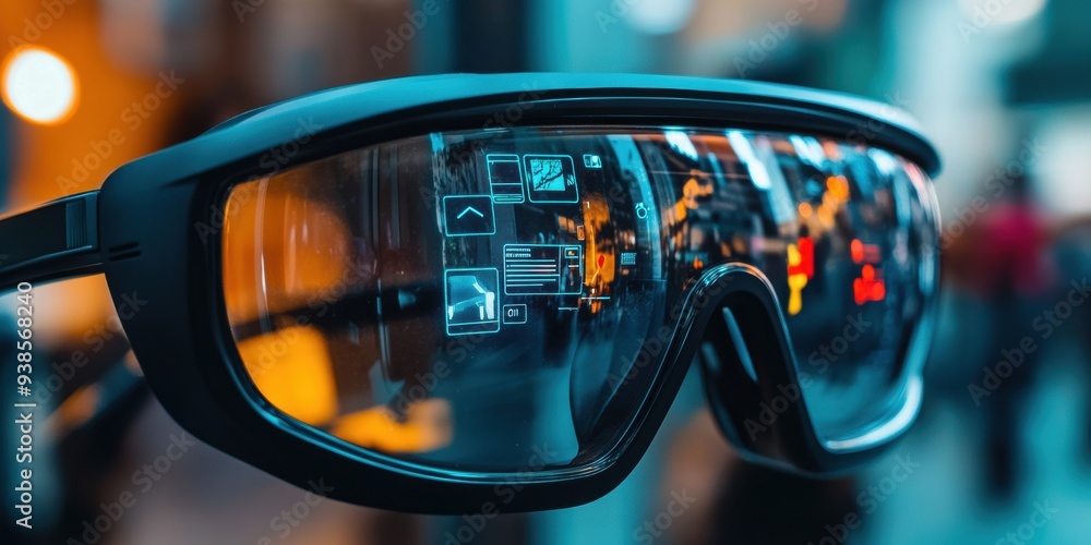 High-tech smart glasses reflecting digital interfaces, showcasing ...