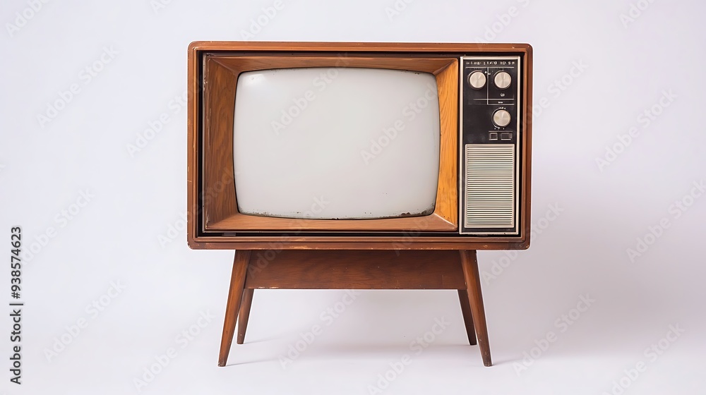 An old vintage retro tv television set with blank screen and isolated ...